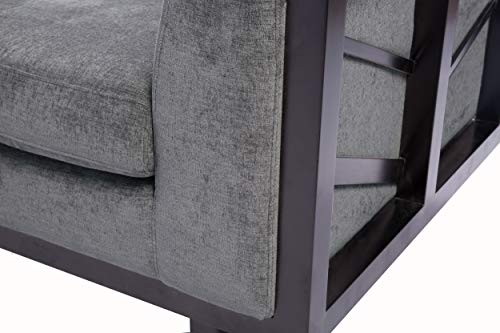 Iconic Home Arianna Sofa Linen-Textured Upholstery Espresso Finished Lattice Wood Frame, Modern Transitional, Grey