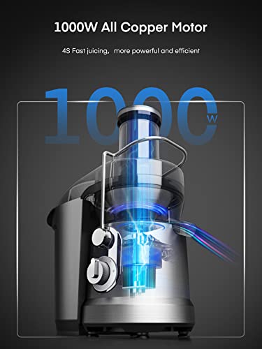 JUILIST Juicer Machines, 1000W Juicer Vegetable and Fruit with 3.2" Wider Mouth Food Chute, Easy to Clean, Large Power(1300W Peak)Juicer Extractor, 4S Fast Juicing & 2 Speeds Setting, Silver