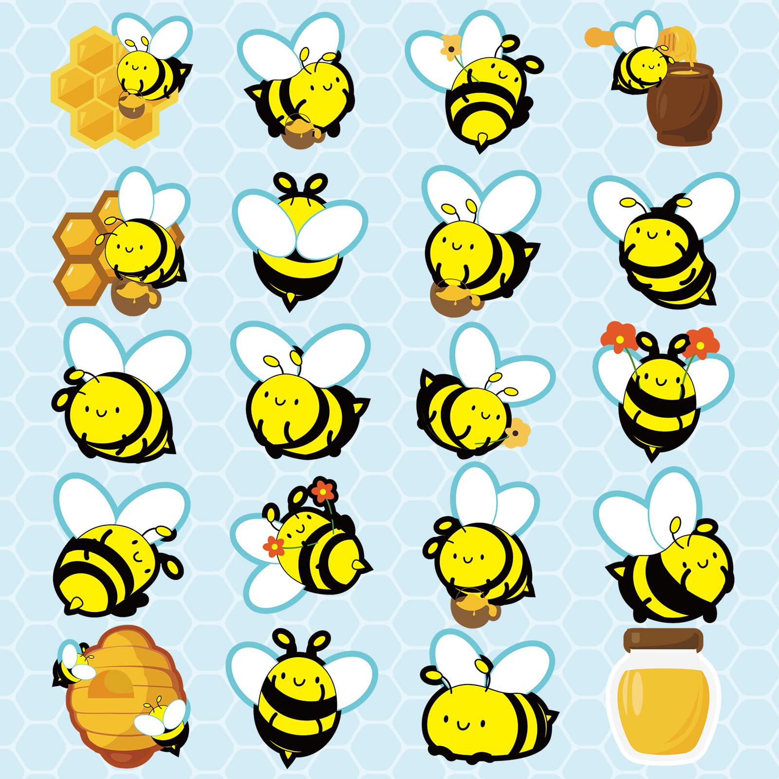500 Pieces Bee Theme Stickers for Kids Classroom Decoration Cute Honey Bee Theme Stickers Summer Waterproof Bee Theme Stickers for Teachers for Summer Bee Theme Party Classroom Supplies, 20 Styles