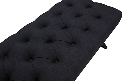 Iconic Home Dalit Updated Neo Traditional Polished Nailhead Tufted Linen X Bench, Black