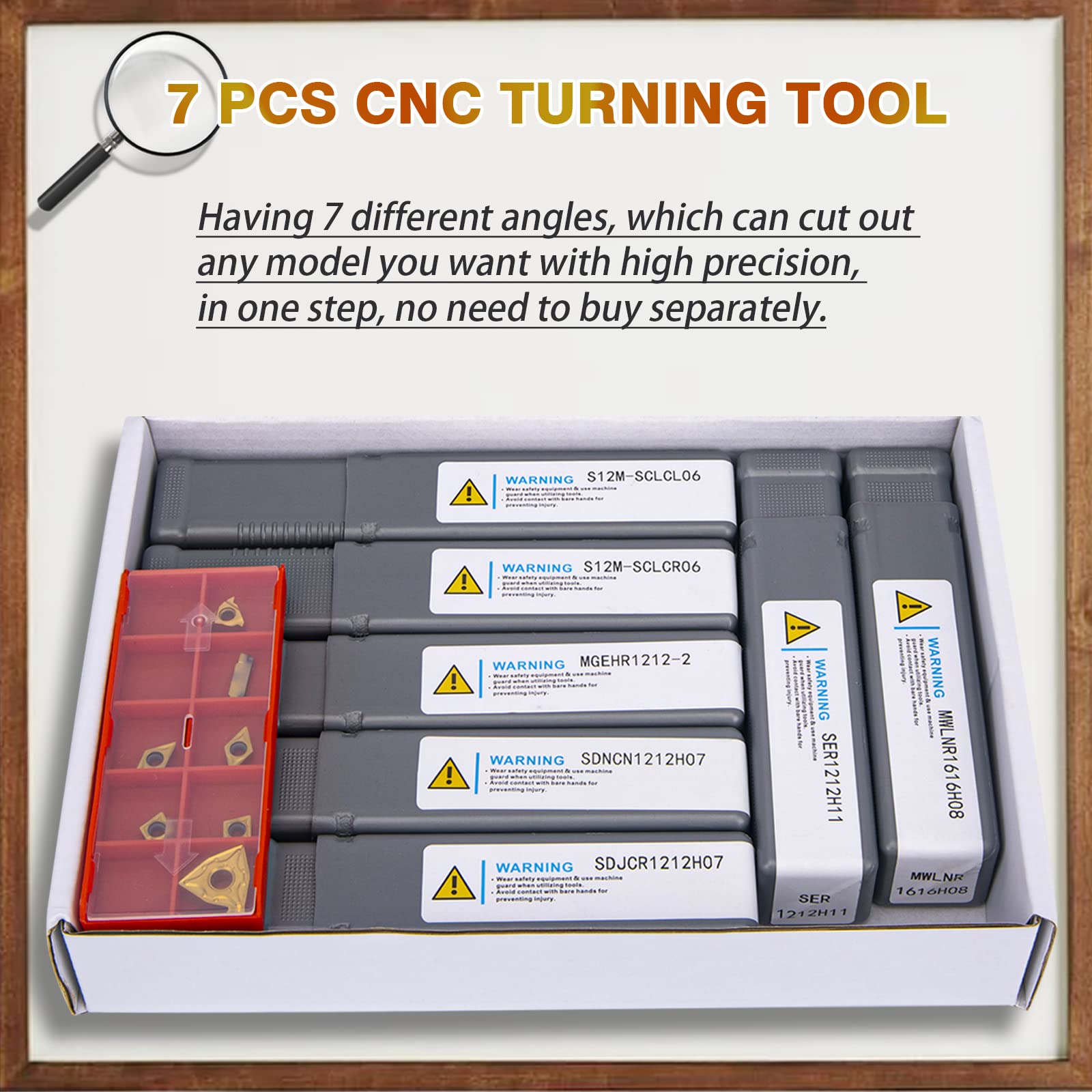 Indexable Lathe Turning Tool, 1/2'' Shank Metal Lathe Tools, 7pcs Metal Lathe Cutting Tools Carbide Turning Tool Insert Holder Set Lathe Boring Bar Set for Turning Grooving Threading with Wrenches
