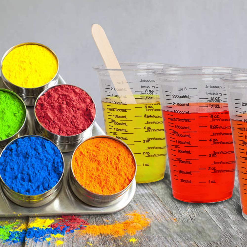 80pcs 8oz Disposable Epoxy Resin Mixing Cups, Clear Plastic Disposable Measuring Cups for Mixing Paint, Pigments, Epoxy Resins, Mixing Cups for Baking(80 Stirring Sticks Included)