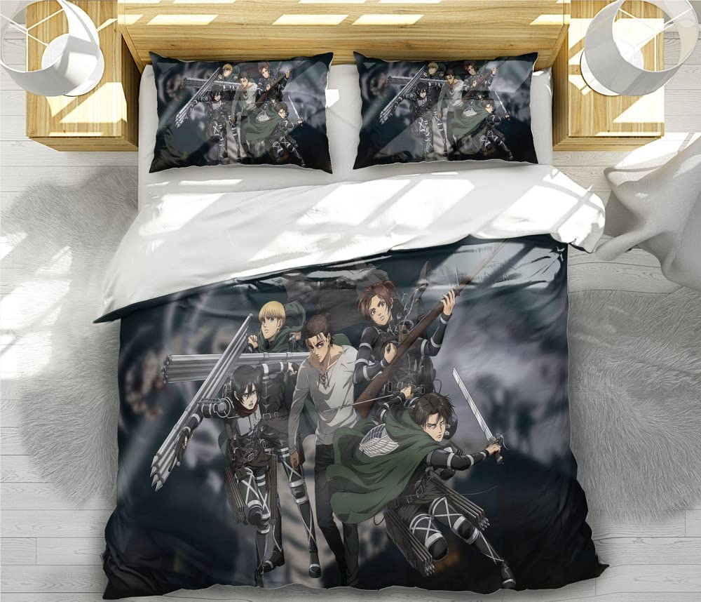 Attack on Giant Anime Soft 3D Printed Duvet Cover Bedding Set with Comforter Cover 3 Piece Set Includes 2 Pillowcases and 1 Duvet Cover Machine Washable (03,Twin (68"x86"))