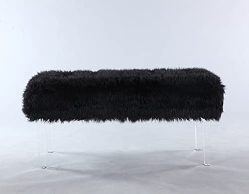 Iconic Home Trento Modern Contemporary Faux Fur Acrylic Leg Bench, Black