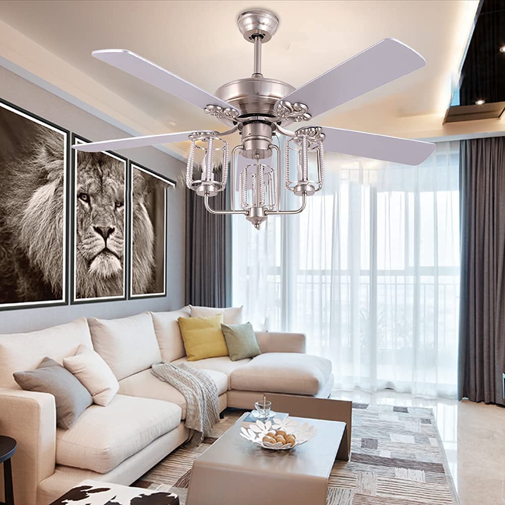 52Inch LED Vintage Ceiling Fan Classical Fan with 3 Lights Reversible Blades 3 Speed Ceiling Fan Mute Motor for Bedroom Living Room …