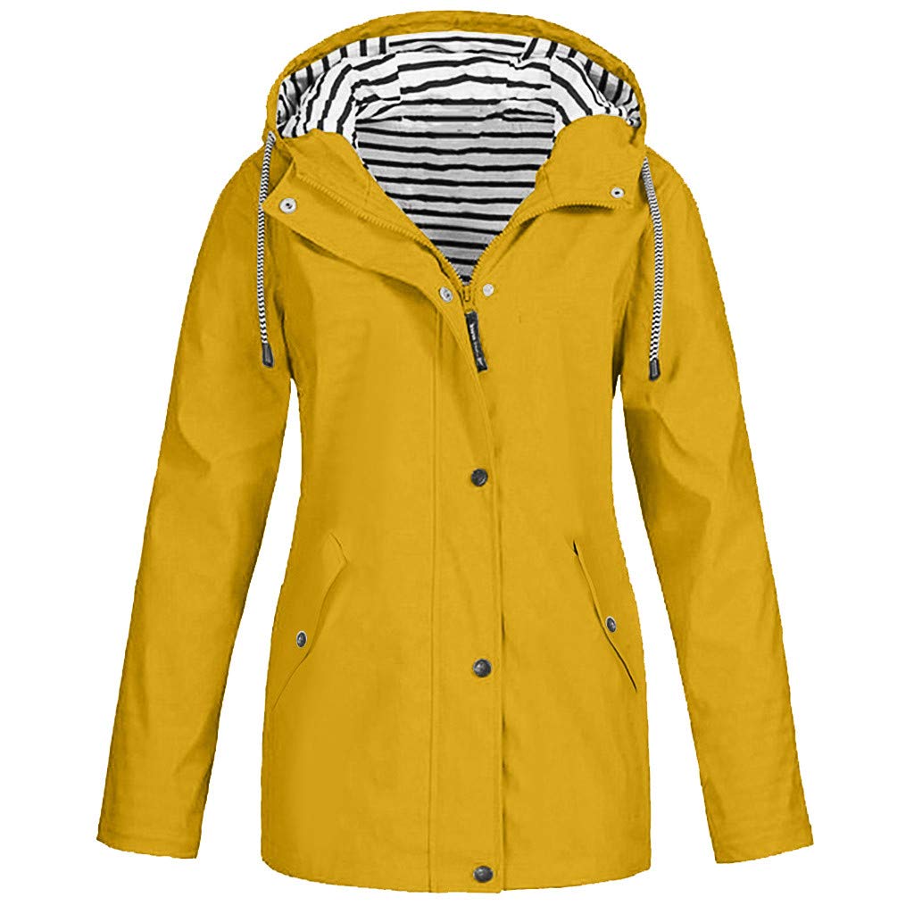 CapsA Women Womens Rain Jacket Outdoor Plus Jackets Waterproof Hooded Raincoat Windbreaker Striped Climbing Hiking Trench Coats