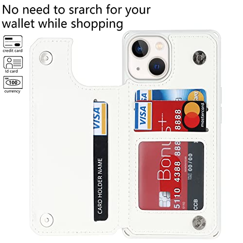 Cavor for iPhone 13 Wallet Case for Women Men,iPhone 13 Case with Card Holder,Phone Cases for iPhone 13 with Stand & Strap,Leather Credit Card Holders Shockproof Protective Cover-White