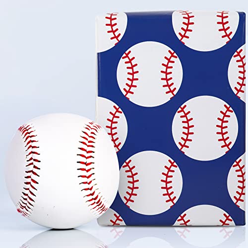 AnyDesign 12 Sheet Baseball Wrapping Paper Red Blue White Sports Gift Wrap Paper Bulk Folded Flat Baseball Print Art Paper for Baseball Theme Birthday Party DIY Crafts Gift Wrapping, 19.7 x 27.6 Inch