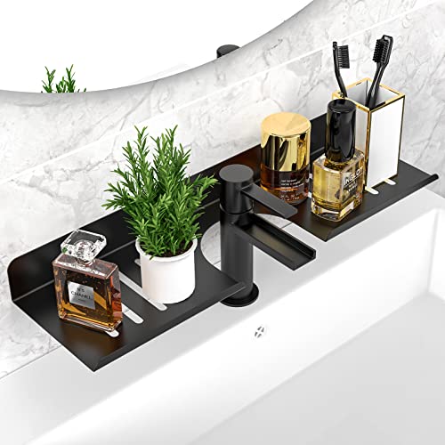 CAXIMSY Wall Mounted Floating Metal Shelf Strip Bathroom Shelf Wall Mount Shelves Space Saving Rustproof Extra U-Shaped Strong Faucet Shelves Storage Shelf (Black, 15.74In(40CM))