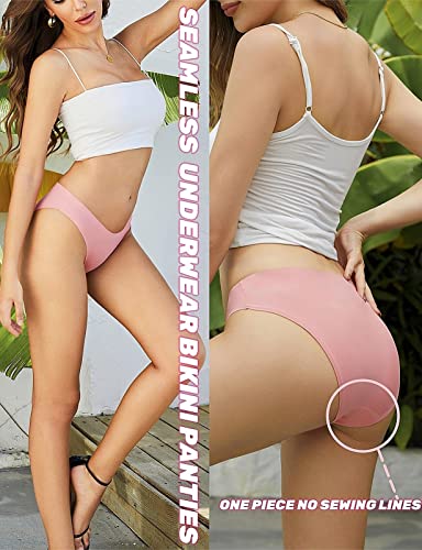 Caterlove Women's Seamless Underwear No Show Stretch Bikini Panties Silky Invisible Hipster 6 Pack (A, Small)