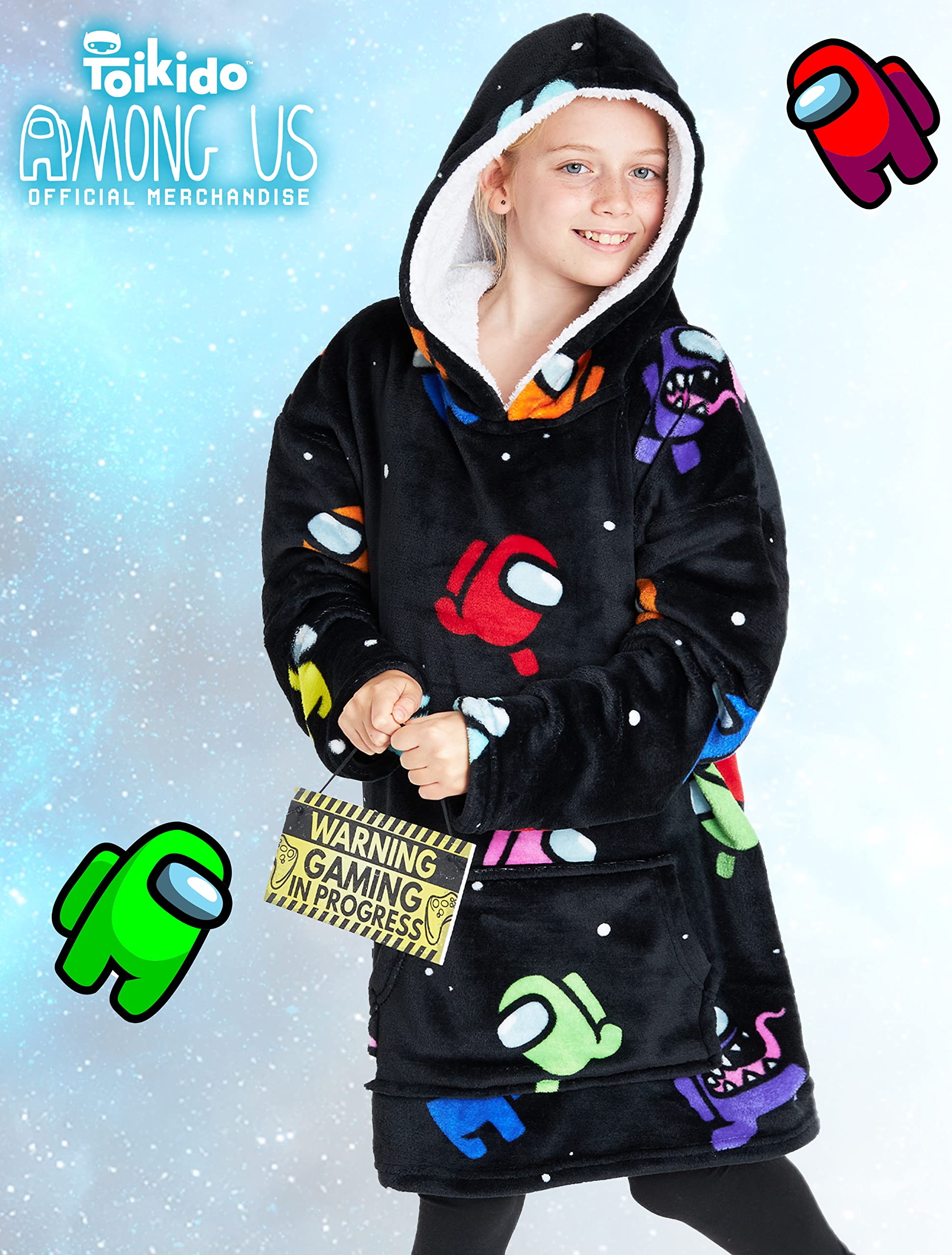 Among Us Hoodies For Boys Fleece Oversized Blanket Hoodie Kids Gaming Merchandise (Black)