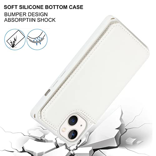 Cavor for iPhone 13 Wallet Case for Women Men,iPhone 13 Case with Card Holder,Phone Cases for iPhone 13 with Stand & Strap,Leather Credit Card Holders Shockproof Protective Cover-White