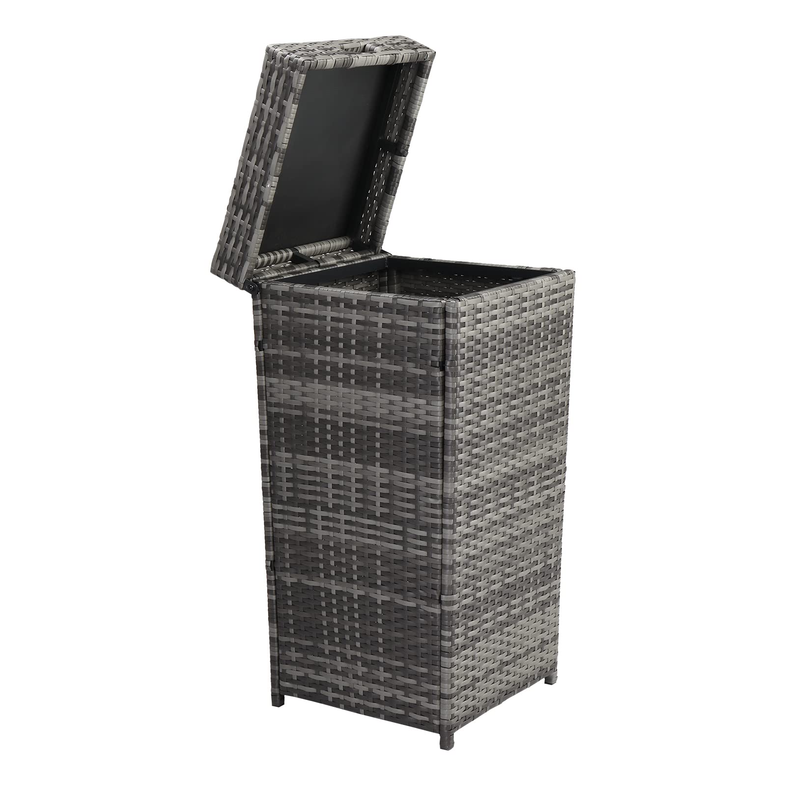 czczgx 26.7 Gallon Outdoor Wicker Trash Bin Rattan Patio Waste Basket with Lid, Wicker Recycling Basket Patio Trash Can for Backyard, Deck, Poolside (Gray)