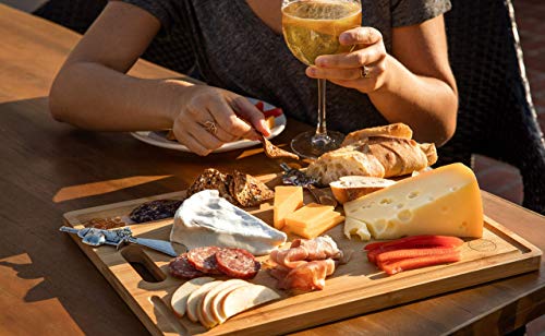 Large Organic Bamboo Cutting Board - Wooden Charcuterie Cheese Serving Platter For Kitchen - With Deep Drip Edge & Garnish Bowls - Boards Are BPA Free,16x12β - Unique Housewarming Gift Idea - Good&Co.