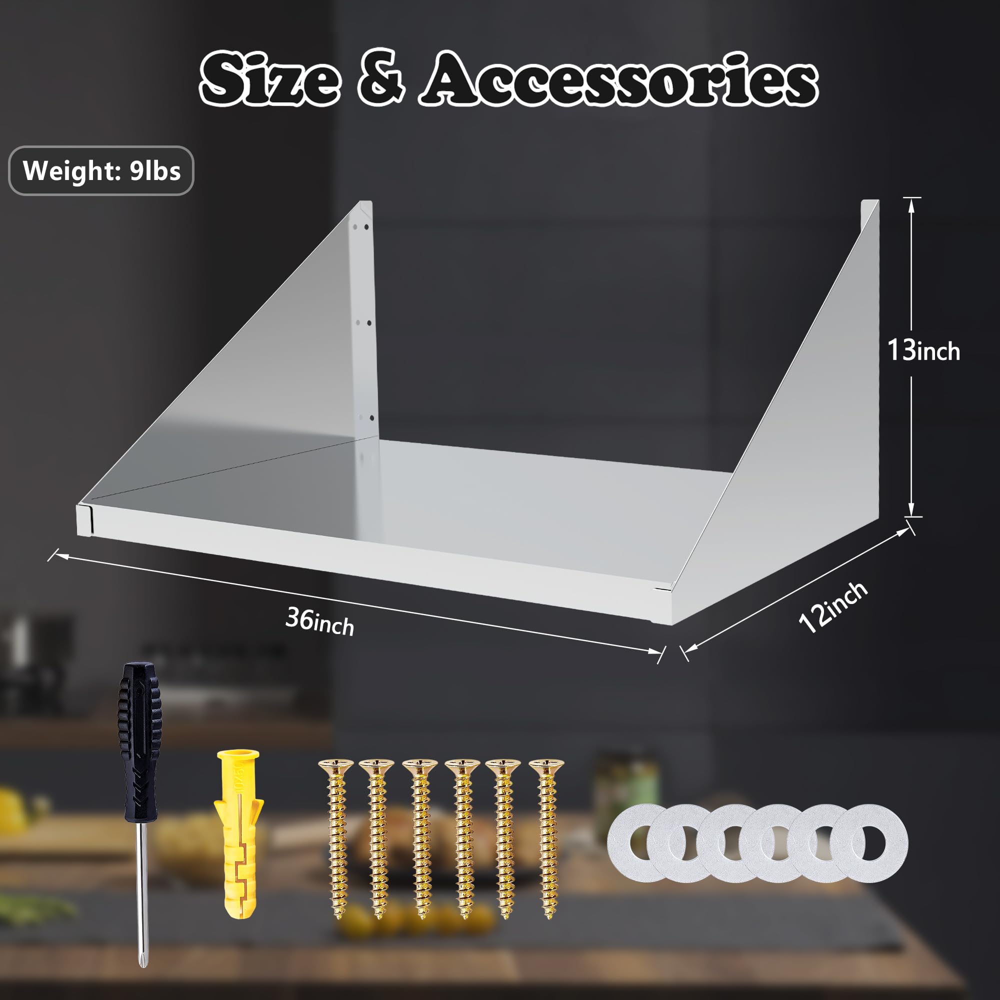 Artqiu Microwave Shelf Wall Mount 25"x18" Heavy Duty Oven Rack for Wall Mount 304 Stainless Steel Shelf for Multi-Function Use Heavy Duty Storage Rack for Restaurant, Kitchen, Bar, Home, and Hotel
