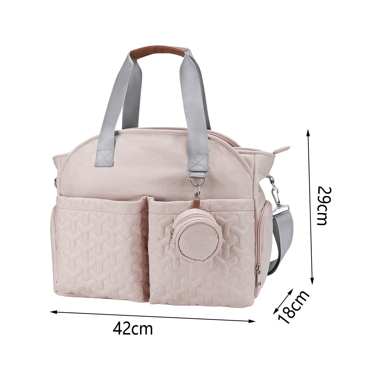 AMLESO Nappy Changing Bag Handbag mom Bag Large Storage Two Front Pockets Bag, Light Pink