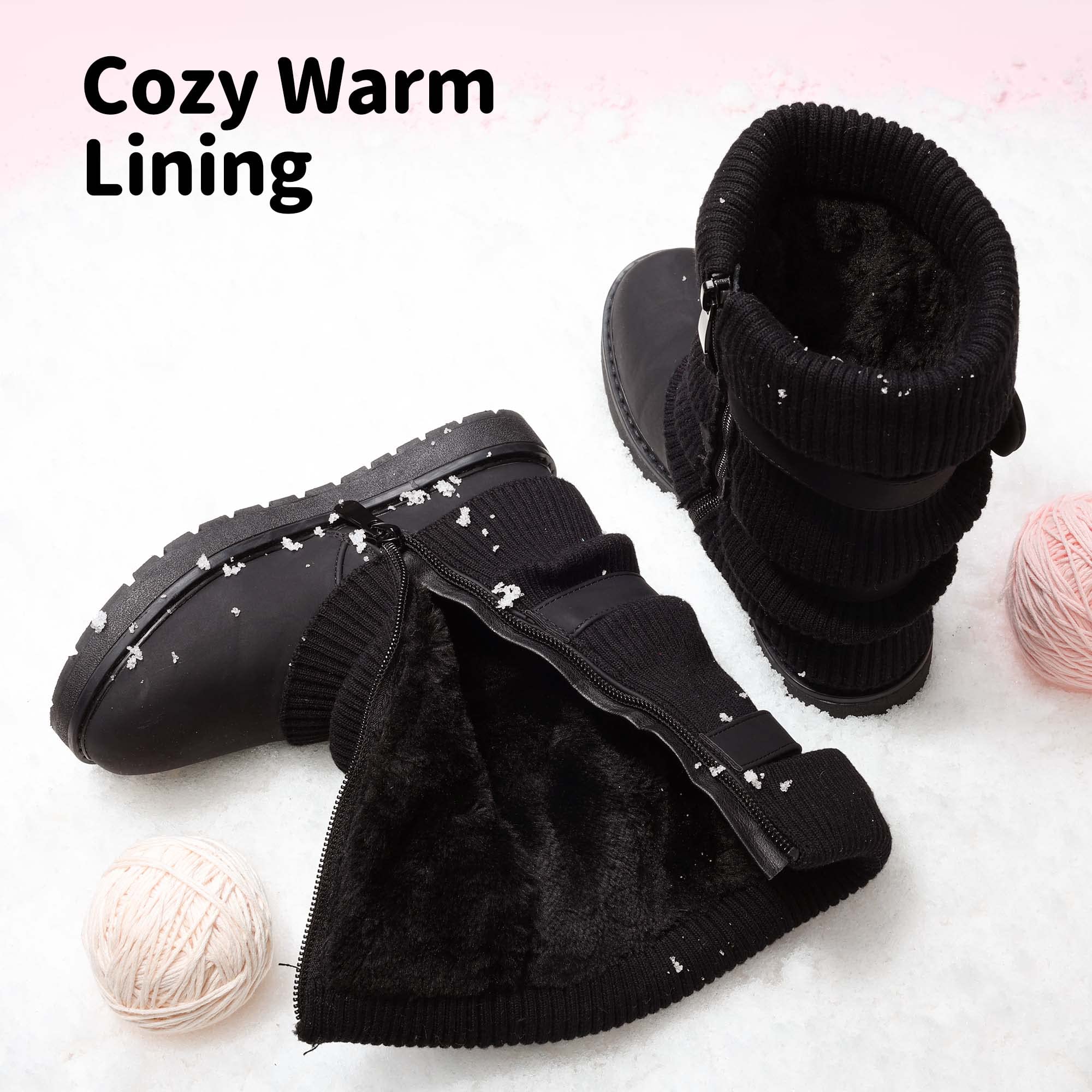 DREAM PAIRS Big Kid Klove Black Faux Fur Lined Mid Calf Winter Snow Boots Size 4 M US Big Kid