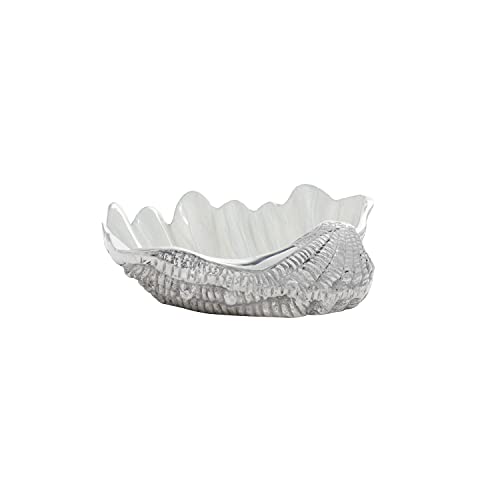 Deco 79 Aluminum Sea Life Shell Serving Bowl with Enamel Interior, 12" x 9" x 3", White