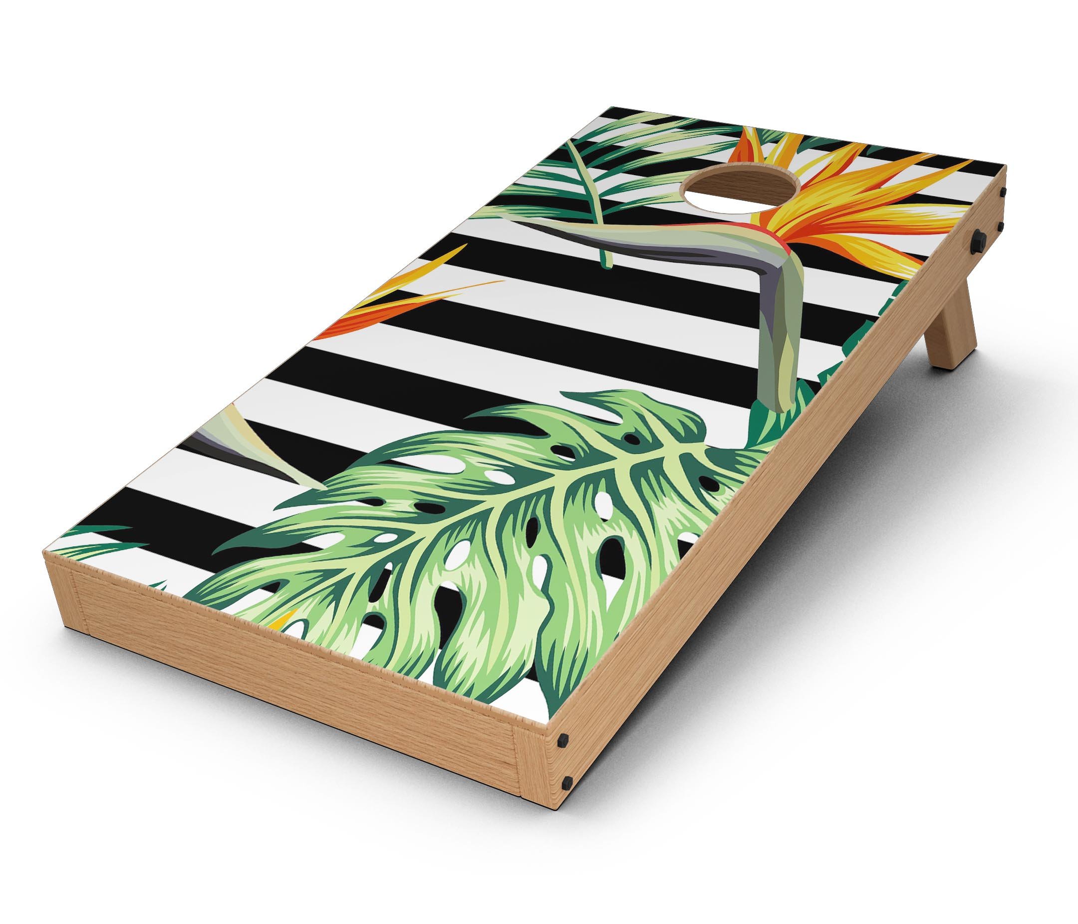 Design Skinz Summer Tropical Skin Set for Cornhole (Skin Only) - Vivid Tropical Stripes Floral v1