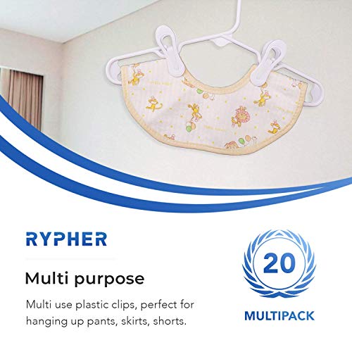 RYPHER New Plastic Hanger Clips, 20 Pack Hanger Clips for Plastic Hangers [Laundry Clips] Clothes Clips for Use with Plastic Clothes Hangers. Made with 100% Fully Recyclable Plastics.