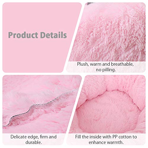 TINTON LIFE Luxury Plush Pet Bed with Pillow for Cats Small Dogs Round Donut Cuddler Oval Cozy Self-Warming Cat Bed for Improved Sleep Pink M