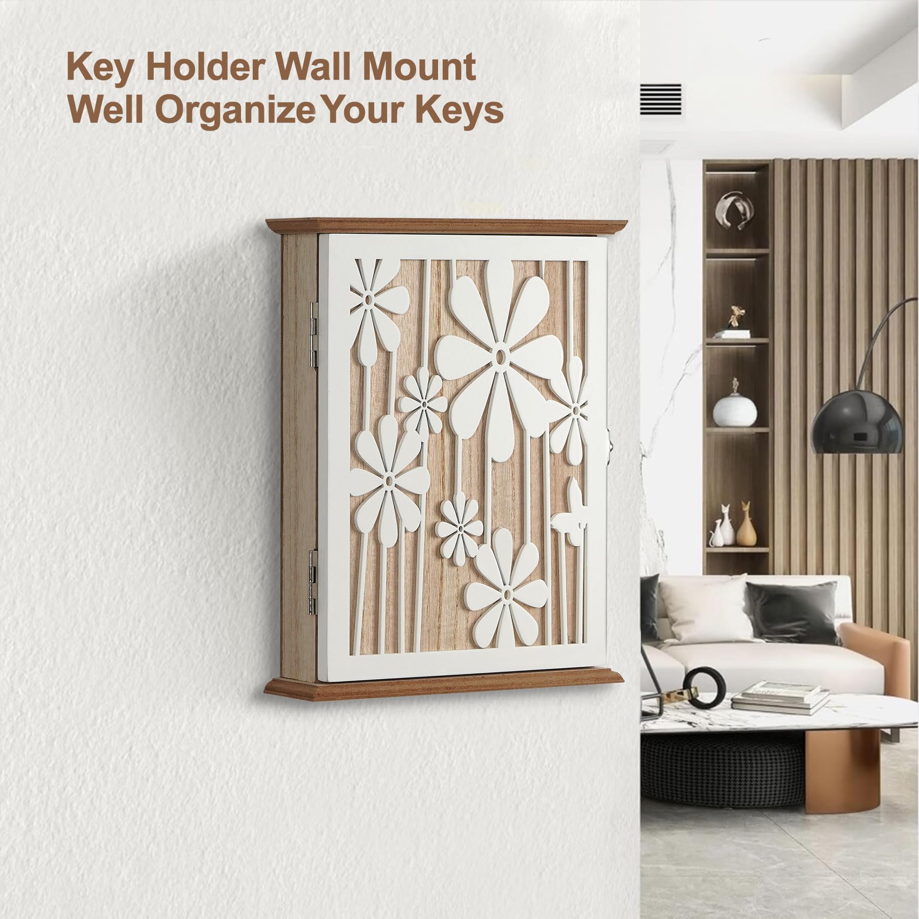 AHUONEL Key Holder Wall Mount Wooden Key Holder for Wall, Rustic Key Rack Wall Key Holder with 6 Key Hooks, Key Hanger Key Box Key Organizer for Entryway Hallway Office Home Decor