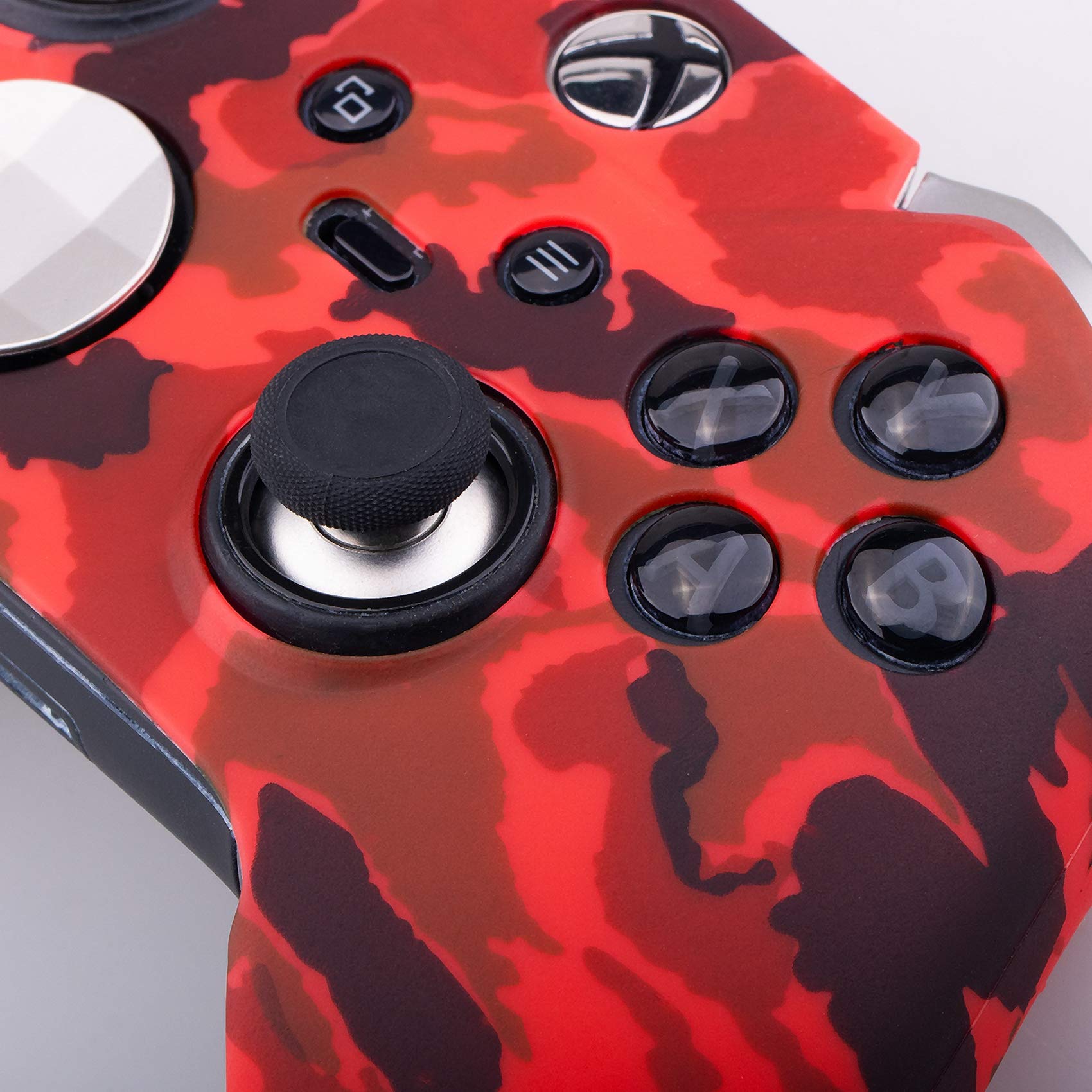 9CDeer 1 x Protective Customize Transfer Print Silicone Cover Skin Red + 6 Thumb Grips Analog Caps for Xbox One Elite Controller Compatible with Official Stereo Headset Adapter
