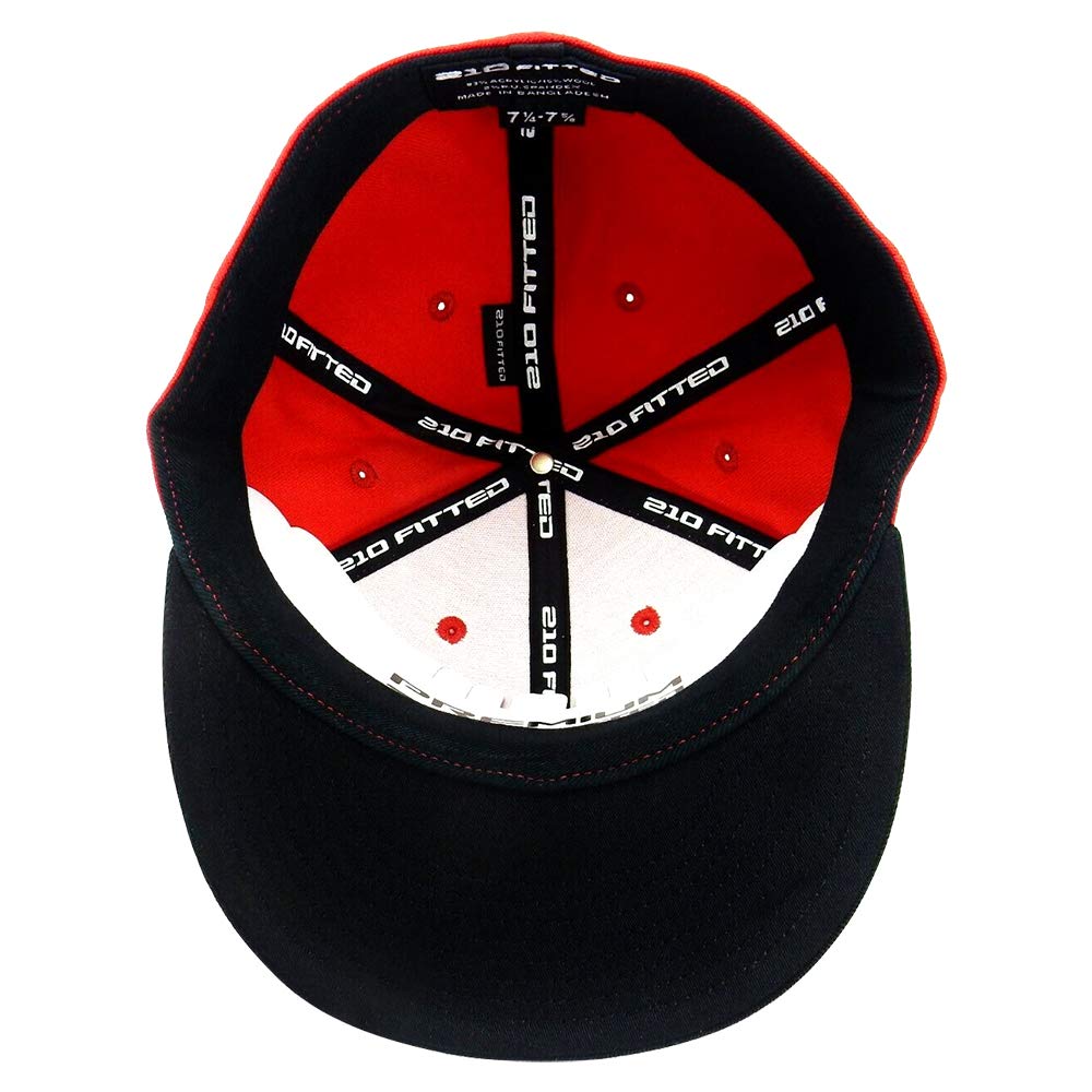 6 Panel Flat Bill Cap, Flexfit, 2-Color Crown Bill & Accents, Red/Black - Large/X-Large.