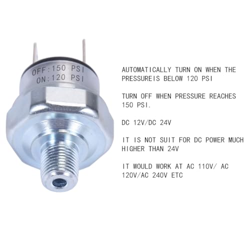 Air Pressure Switch 120-150 PSI Pressure Switch 1/8"-27 NPT DC 24V 12V Pressure Switch Air Compressor Pressure Switch 120PSI Pressure Switch 150PSI Pressure Switch