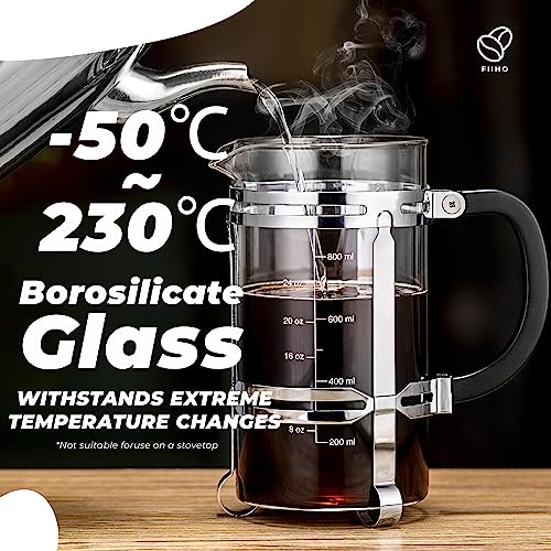 French Press Coffee and Tea Maker(34oz),304 Stainless Steel Coffee Press with 4 Filters Screen-100% No Residue -German Heat-Resistant Borosilicate Glass- BPA FREE -Dishwasherable,Copper