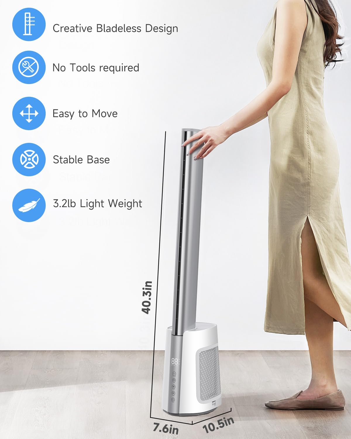 Gimify 40'' Bladeless Tower Fan for Home with Remote Control, Quiet 120° Oscillating Fan with 3 Modes 12 Wind Speeds,12H Timer, Standing Fan with HEPA Filter 99.97% Smoke Dust for Bedroom Office
