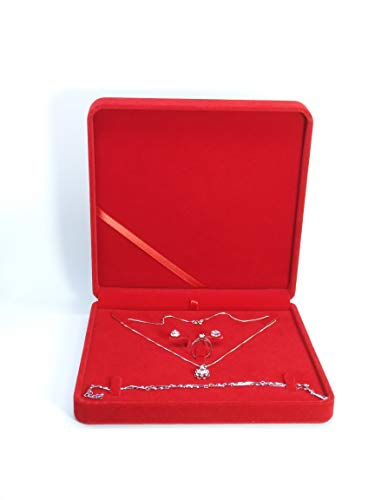 JunningGor Jewelry Set Velvet Box Necklace Earring Ring Necklace Bracelet Gift Display Case Wedding Jewelry Storage Holder (Red)