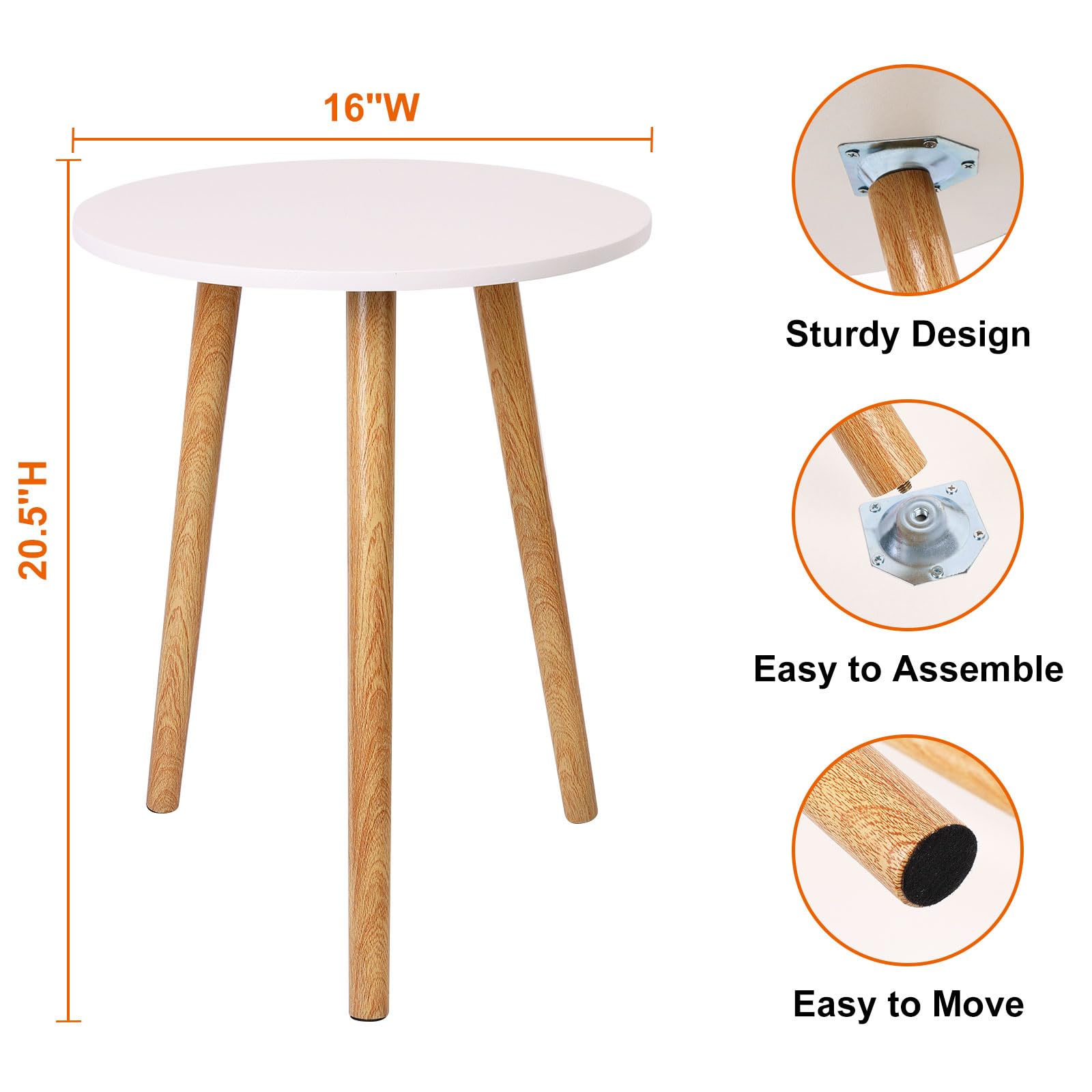 Fixwal Small Side Table, Round White Side Table for Living Room Decor, Modern Nightstand for Small Space, Coffee Table for Living Room Bedroom Balcony Office, Tool Free Assembly