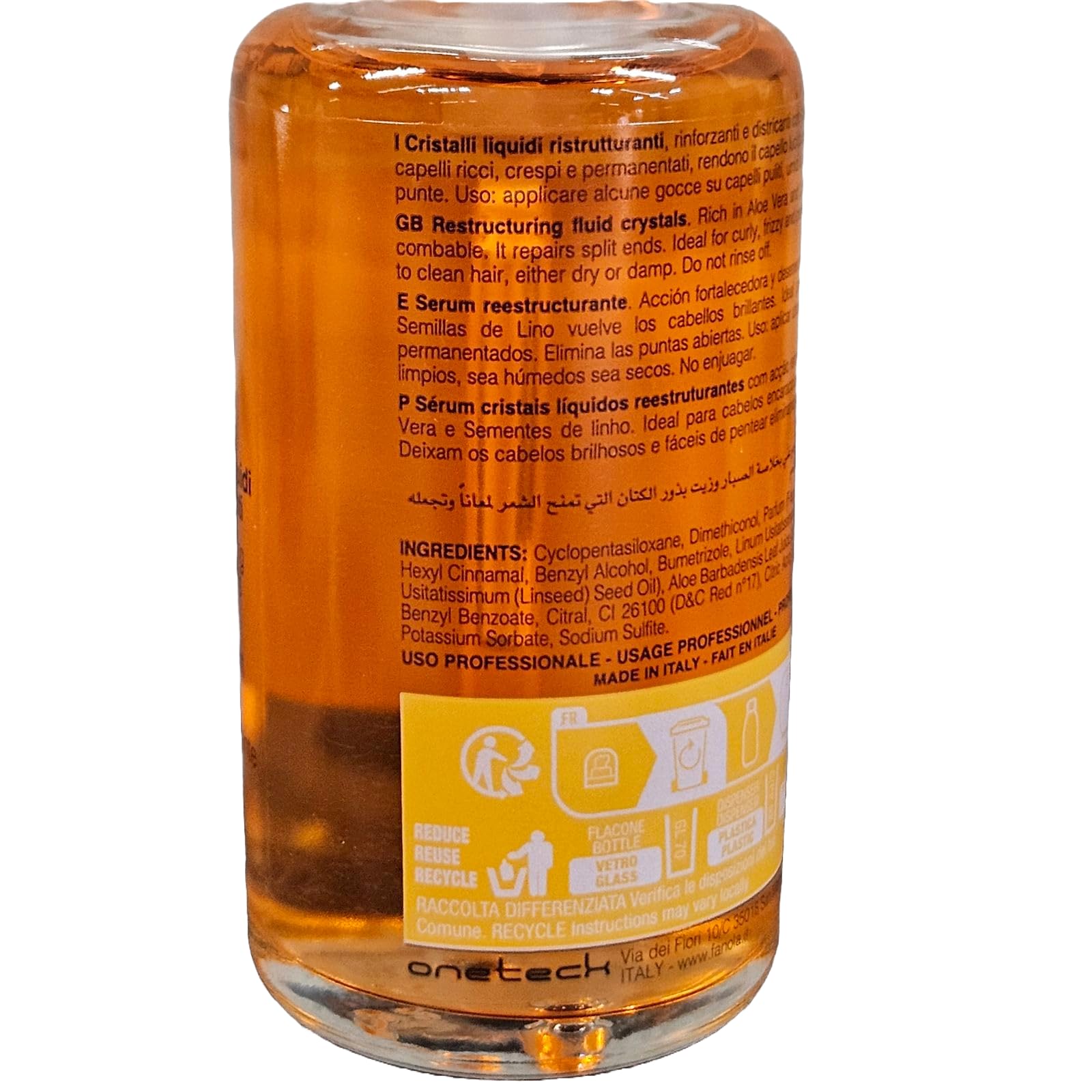 Fanola Nourishing Restructuring Fluid Crystals Hair Serum Detangles, Adds Shine, And Prevents Split Ends For Curly, Frizzy And Permed Hair 3.38oz