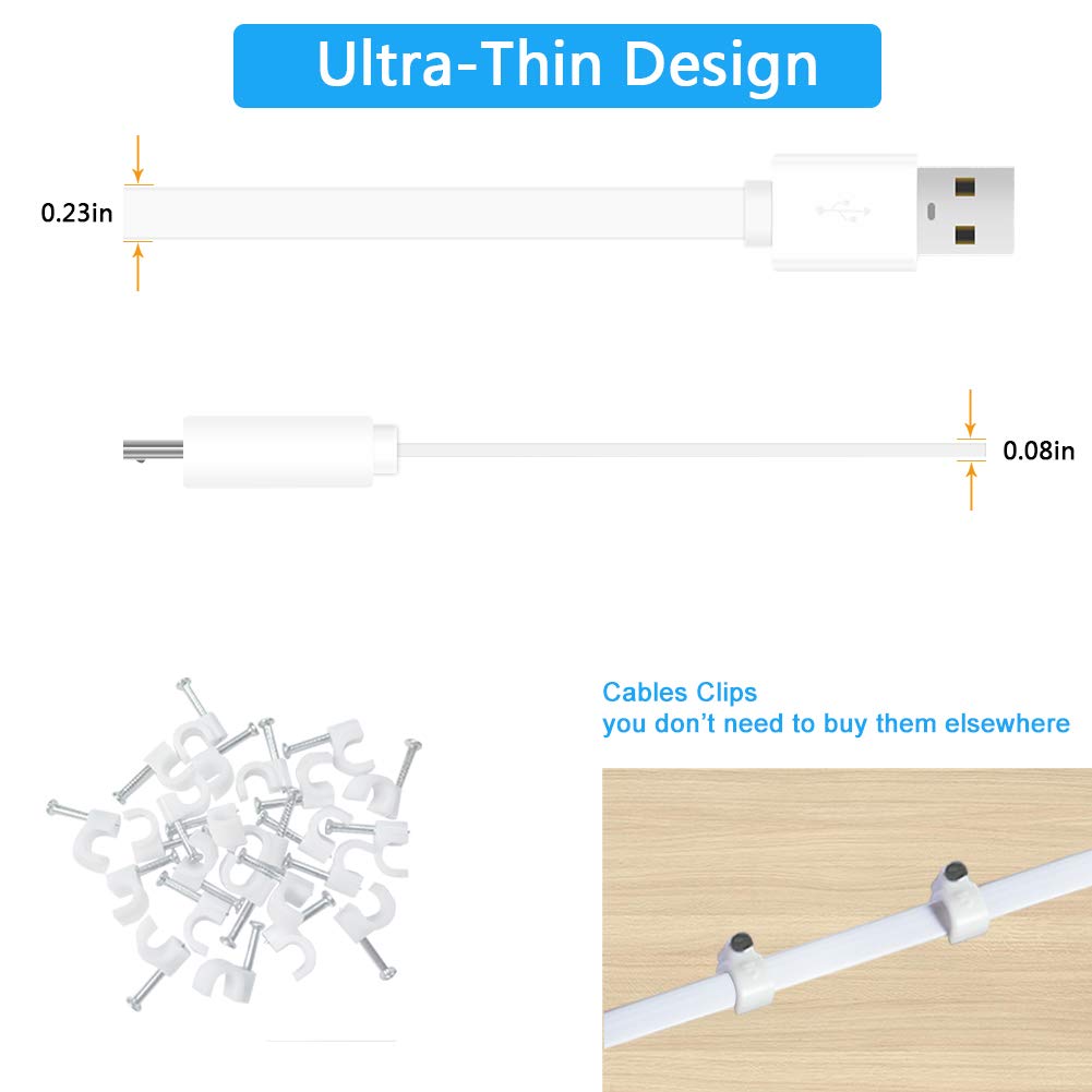 SIOCEN 3PCS 10FT Flat Micro USB Cable Power Extension Cord for Wyze Cam, WyzeCam Pan,Yi Cam,YI Dome Home Camera,Oculus Go,Kasa,Nest Cam,Netvue,Blink,Indoor Security Surveillance Camera Charging Cable