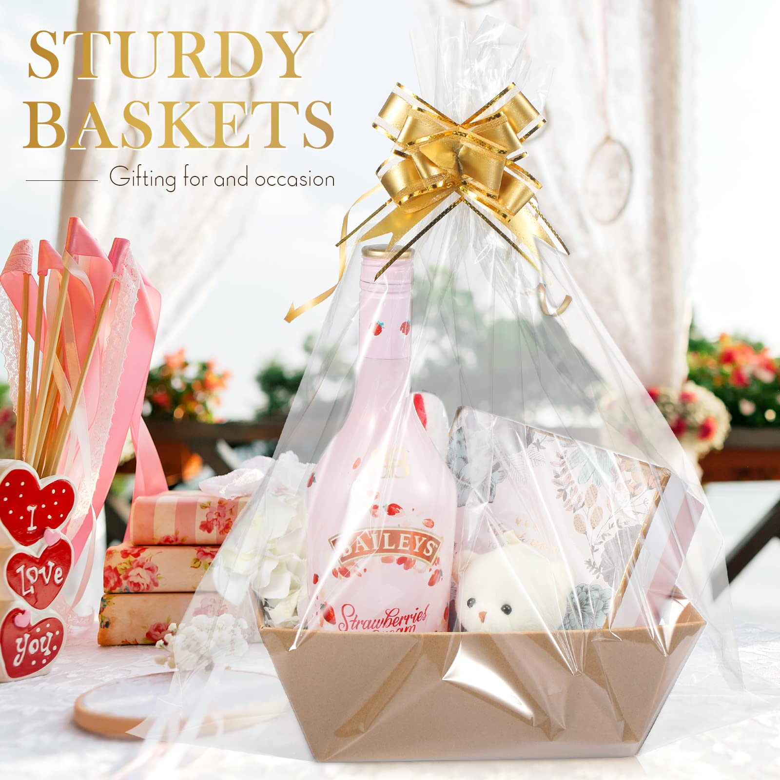 Mimorou 6 Pack Christmas Baskets for Gifts Empty Gift Basket Kit Includes 6 Empty Gift Baskets 6 Clear Gift Bags for Baskets and 10 Pull Bows Gift Packages for Christmas Birthday Party(Black)