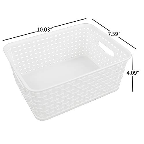 Saedy 6 Packs Plastic Weave Pantry Storage Baskets Bin, 10.03" x 7.59" x 4.09", White