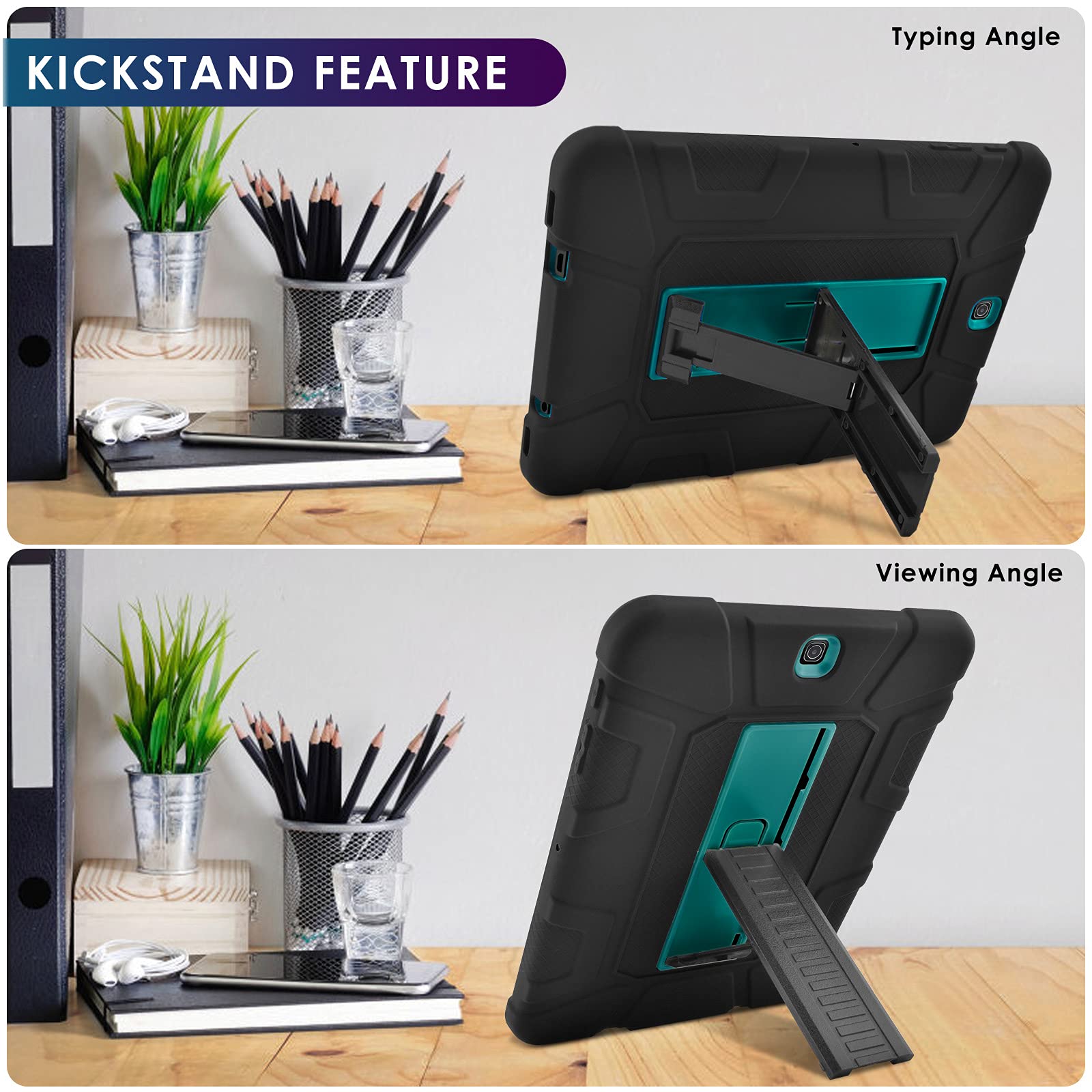 DETUOSI Shockproof Case for Samsung Galaxy Tab S2 9.7" 2015 (SM-T810/ T813/ T817T/ T817V),3-Layers Hybrid Heavy Duty Multi-Angle Kickstand Protective Cover for Samsung Galaxy Tab S2 9.7" Case for Kids