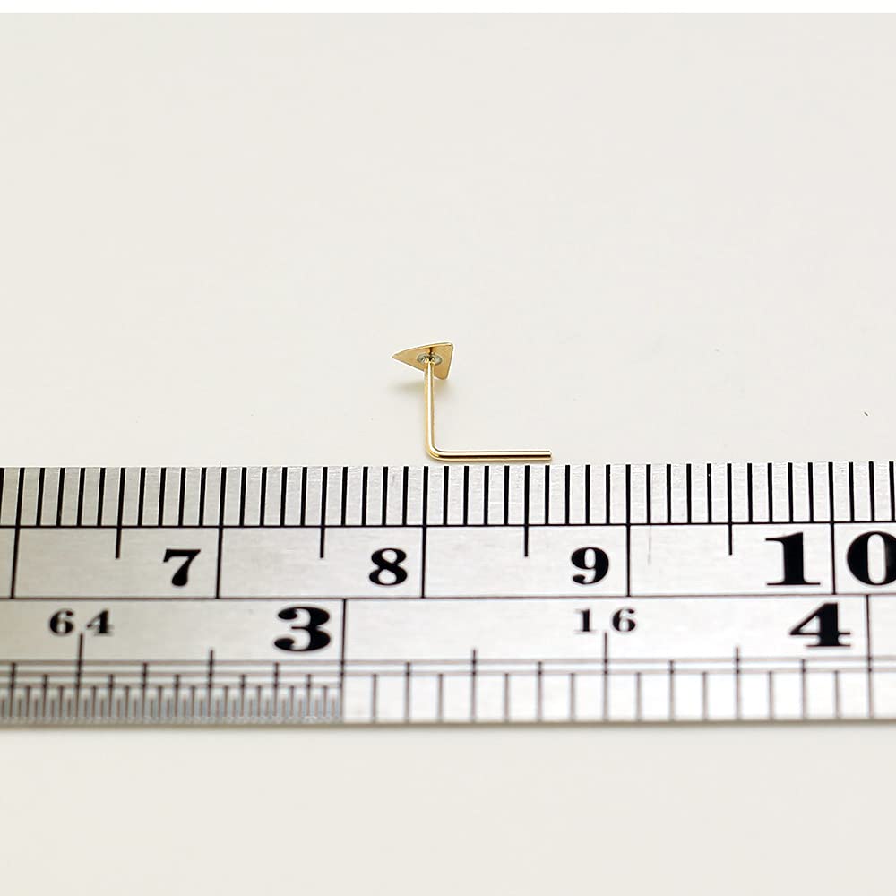 9K Solid Yellow Gold Flat Plain Triangle 22 Gauge L Bend Nose Stud Piercing Jewelry