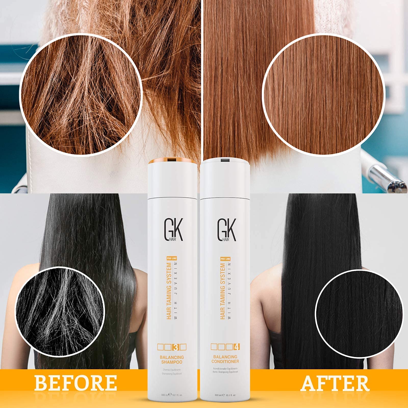GK HAIR Global Keratin Balancing Shampoo and Conditioner Sets (10.1 Fl Oz/300ml) For Oily & Color Treated Hair Deep Cleansing Ideal for Over-Processed and Environmentally Stressed Hair
