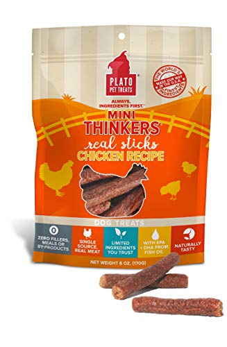 PLATO Mini Thinkers Sticks - Natural Dog Treats - Real Meat - Air Dried - Made in the USA, Chicken Flavor, 6 ounces