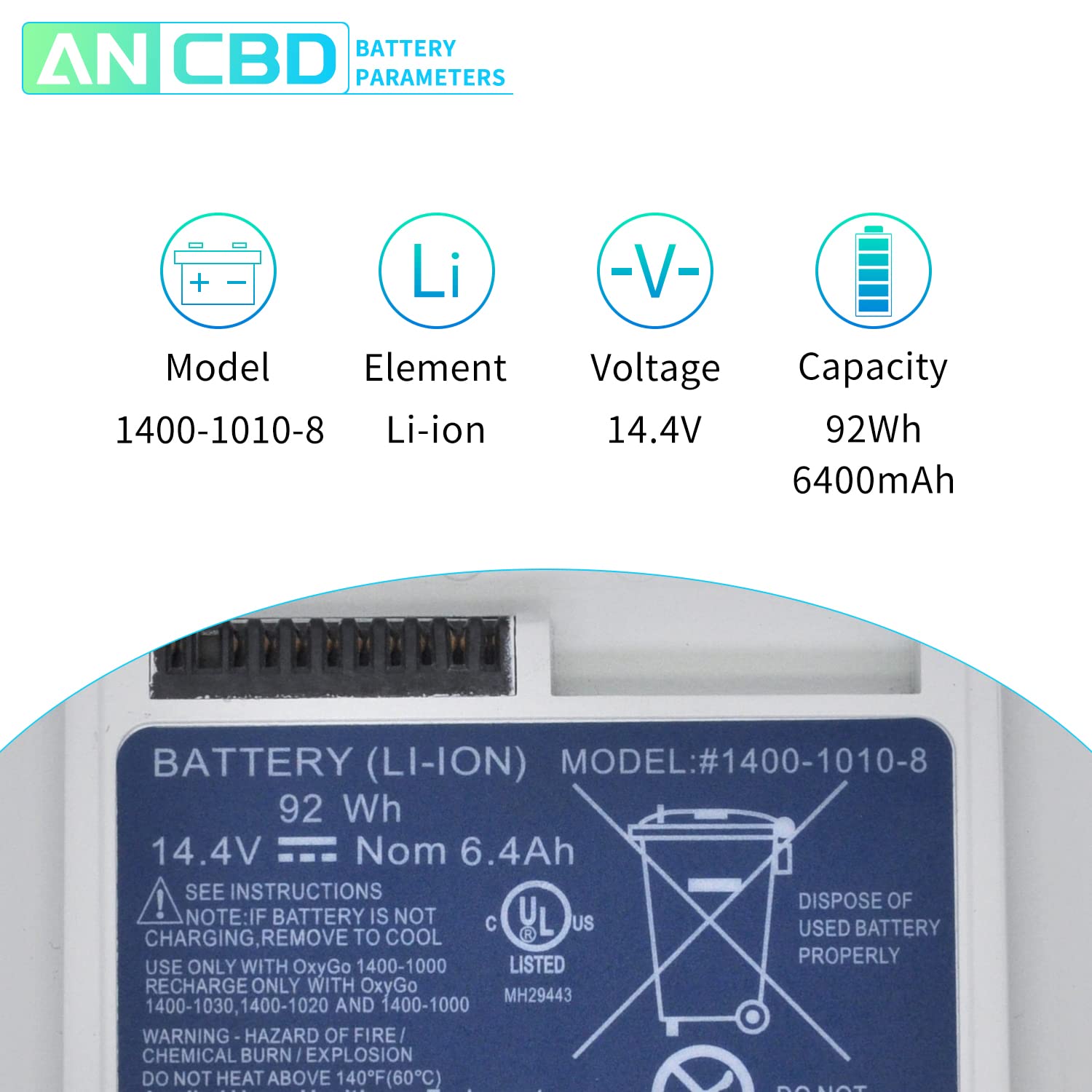 ANCBD BA-300 Oxygen Machine 1400-1000 1400-1200 1400-300 Battery 14.4V 92Wh 6.4Ah Li-ion Battery #1400-1010-8