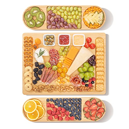 Charcuterie Board Set - FamRica Extra Large Cheese Board with 2 Drawers, Bamboo Cheese Tray Serving Board - Unique, Wedding, Housewarming, Birthday Gifts