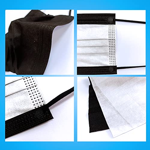 CCW Black Masks, 3 Layer Filter Protection 50 pcs Black Crowded Places with Elastic Earloop Masks,Individually Wrapped Disposable Face Masks for Adult Men Women