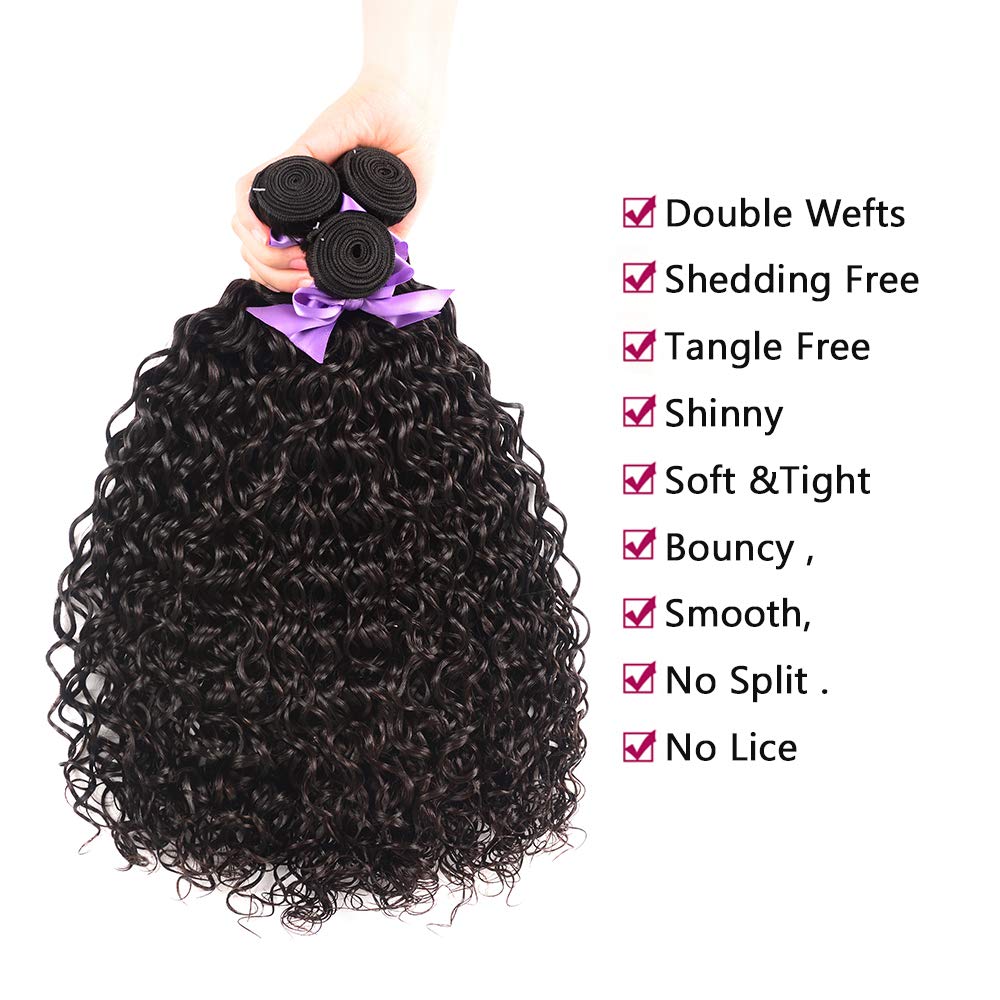 Laritaiya Water Wave Bundles With Closure Human Hair (18 20 22+16) Wet and Wavy Human Hair 3 Bundles with Closure 100% Unprocessed Deep Curly Human Hair Bundles With Closure Natural Black Color