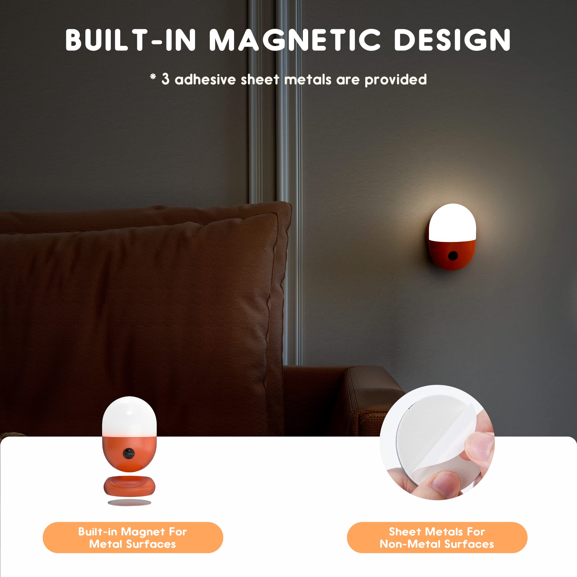 UNEEDE Motion Sensor Night Lights for Kids Room, Cute Mini Rechargeable Baby Led Nightlight, Portable Magnetic Nursery Capsule Night Lamp with Soft Warm Light for Toddler Hallway Toilet Stairs Wall