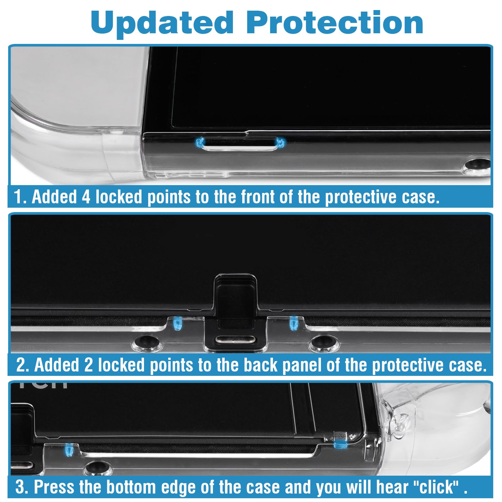 TIKOdirect Transparent Case Compatible with Switch OLED, Dockable Clear Protective Case for Switch OLED, Comfort Grip Case with Shock-Absorption and Anti-Scratch Design, Crystal Glitter