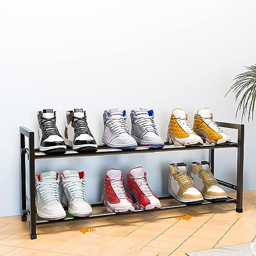 Bumusty Expandable 2 Tier Shoe Organizer Rack, Shoe Rack for Closet, Closet Shoe Rack Storage, Small Shoe Rack for Entryway Small Space Floor Door, Black