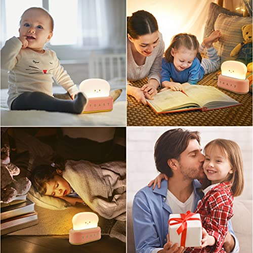 Decor Toaster Night Light Lamp Rechargeable Small Lamps with Smile Face Cute Toast Bread Shape Decor Night Lights for Kids Baby Nursery Pink