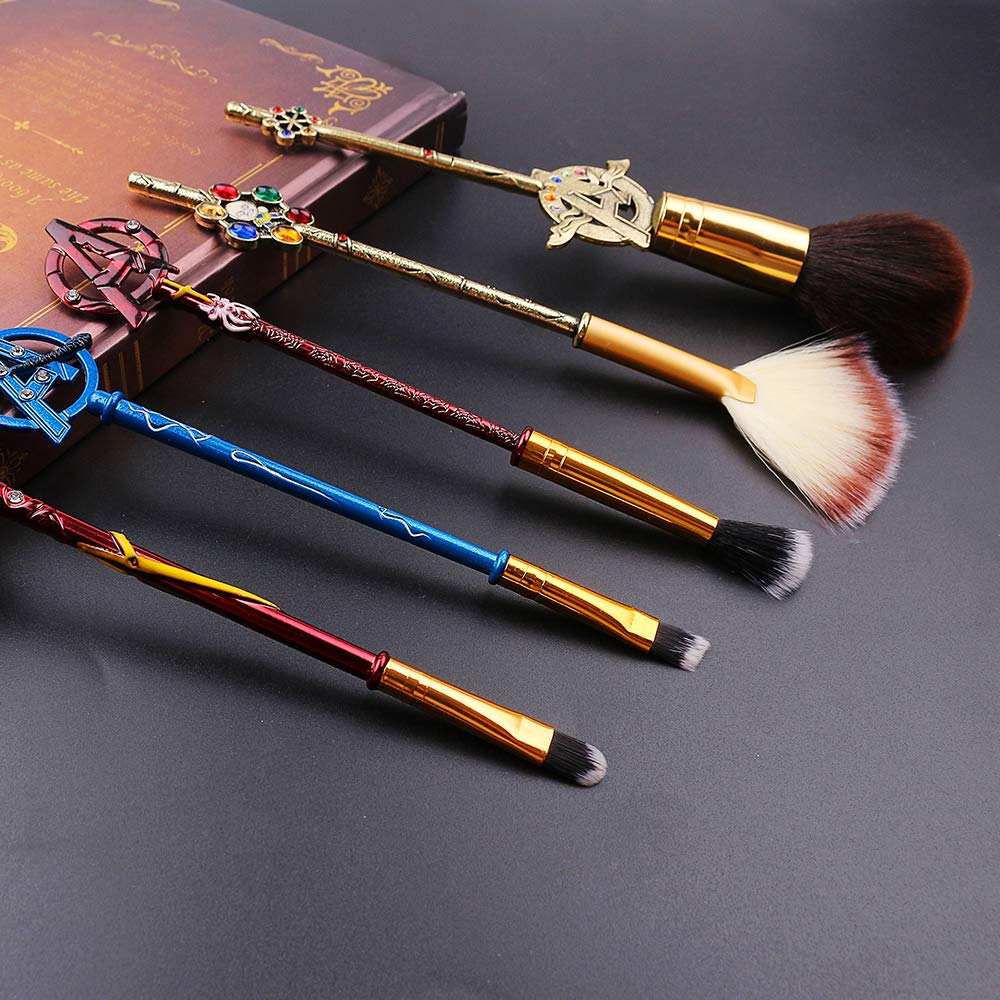 5Pcs Classical Movie Makeup Brushes - Professional Cosmetic Brushes Foundation Blending Blush Eye Shadows Face Powder Fan Brushes Kit for Fans